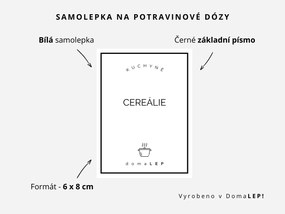 CEREÁLIE - omyvatelná samolepka na dózu, výběr rozměrů Ø 5 cm / 5 x 5 cm / 6 x 8 cm | DomaLEP tvar: OBDÉLNÍK, barva: BÍLÁ - ČERNÉ písmo, velikost: š. 6 cm x v. 8 cm – základní písmo