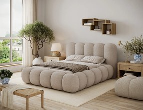 Postel Oloroso 180x200 s kovovým roštem a úložným prostorem, béžové bouclé
