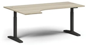 Výškově nastavitelný stůl, elektrický, 675-1325 mm, rohový levý, deska 1800x1200 mm, černá podnož, dub přírodní