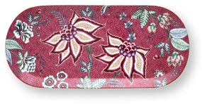 Pip Studio Flower Festival oválný tác 33,3 x 15,5cm, tmavě růžový (Oválný servírovací tác Cake Tray z kolekce Flower Festtival Dark Pink)