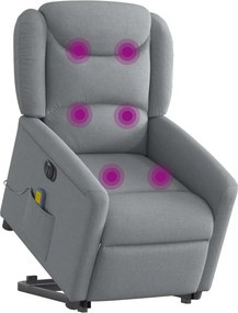 Elektrické zvedací masážní polohovací křeslo světle šedé textil 3303224