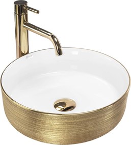 Rea Sami Brush Gold, umyvadlo na desku 36x36 cm, bílá-zlatá, REA-U6630