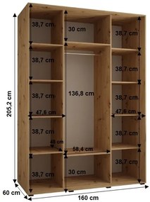 Šatní skříň YVONA 3 - 160/60 cm, dub artisan / stříbrná