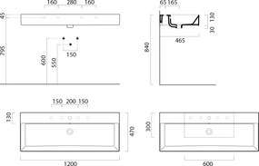 GSI GSI, KUBE X keramické umyvadlo 120x47cm, 3 otvory, bílá ExtraGlaze, 9424311