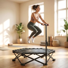 SPORTNOW Fitness trampolína s nastavitelnou T-rukojetí, skládací, taška na přenášení, nosnost 120 kg, ocel, plast, černá barva