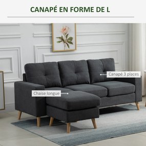 HOMCOM Rohová Pohovka z Lněné Tkaniny, 3-místná Pohovka, Reverzibilní Chaise Lounge vpravo nebo vlevo, 193 cm, Skandinávský Design, pro Obývací Pokoj,