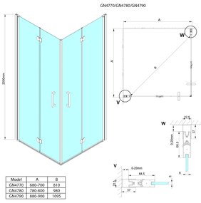 Gelco Gelco, LORO sprchové dveře skládací pro rohový vstup 900 mm, čiré sklo, GN4790