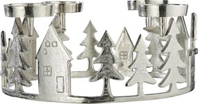 Adventní věnec domečky 35 cm - stříbrná