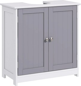 Kleankin Koupelnová Skříňka pod Umývadlo - 2-dveřová skříňka s policí - rozměry 60L x 30W x 60H cm - v šedobílé dřevě | Aosom
