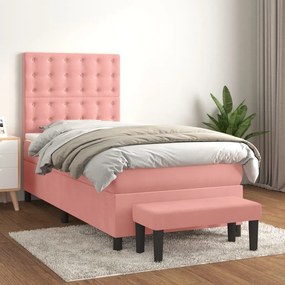 Box spring postel s matrací růžová 90x200 cm samet 3138066