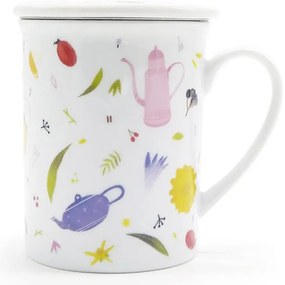 Porcelánový hrnek Česká louka se sítkem a víčkem, 250 ml – s veselým motivem lučních květin a konviček