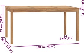 Zahradní jídelní stůl 160 x 80 x 77 cm masivní teakové dřevo 315620