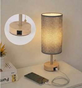 Brilagi - Stolní lampa s USB portem TABLON 1xE27/25W/230V dub/béžová/šedá