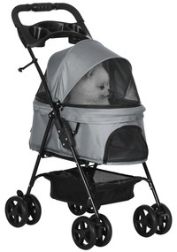 PawHut kočárek pro psy skládací kočárek pro malé psy a kočky Oxford šedý 67x45x96 cm, skládací a lehký