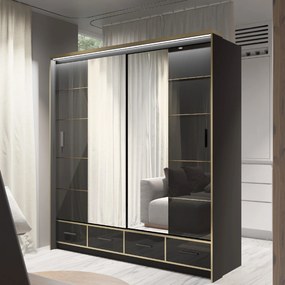 ARK Šatní skříň SABRINA, Černá + LED osvětlení 203 cm