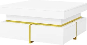 Aosom Konferenční stolek bílý lesklý 70x70 cm se zlatými akcenty a zásuvkami pro obývací pokoje moderních domácností