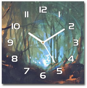 Wallmuralia Skleněné hodiny čtverec Mytický les 30x30 cm