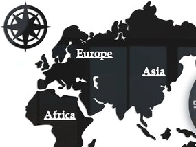 Nástěnné samolepící hodiny Mapa světa 110x55 cm černé