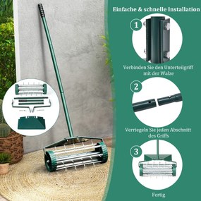 Costway Provzdušňovač trávníku válec na trávník s rukojetí a 3 cm hřebíky