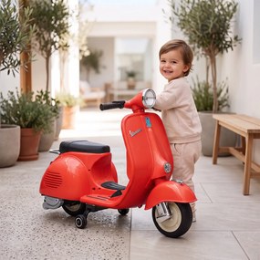 AIYAPLAY elektrická motorka pro děti od 3 let, licencovaná VESPA, 7,2 V, s odnímatelnými pomocnými kolečky, 3-5 km/h, max. 30 kg, červená