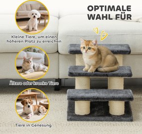 PawHut schody pro psy a kočky 3stupňové schody pro psy schody pro kočky plyšové tmavě šedé 45x35x34cm pro snadný vstup a výstup | Aosom.de