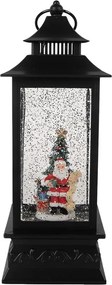 Černá vánoční lucerna sněžítko s LED osvětlením Santa - 10*10*28 cm / 3*AAA