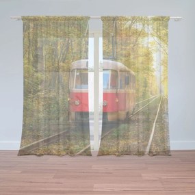 Sablio Záclony Červená tramvaj v lese: 2ks 150x250cm