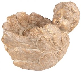 Zlato-hnědý antik obal na květináč Anděl s křídly – 16x13x12 cm