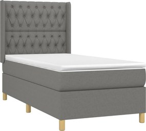 Box spring postel s matrací a LED tmavě šedá 100x200 cm textil 3139094