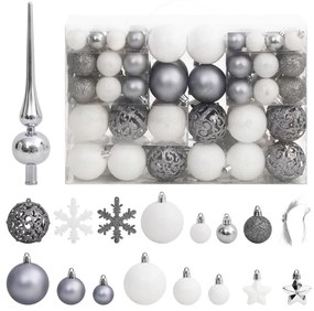 111dílná sada vánočních ozdob bílá a šedá polystyren