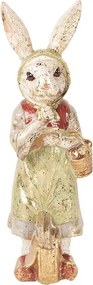 Dekorace králík s knihou a košíčkem se zlatým třpytem - 7*6*21 cm