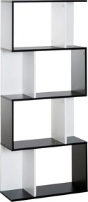 HOMCOM Moderní S-šatková knihovna s úložným prostorem, 4 police 60D x 24Š x 148V cm, černá/bílá