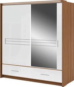 STO Šatní skříň AMSTERDAM 203 cm, Švestka / Bílý lesk