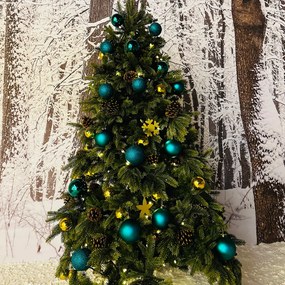 Sada vánočních ozdob paví zelená 10 cm plastová koule glitter, balení 6 ks