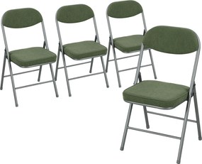 sada 4 čalouněných skládacích židlí, skládací židle s potahem na šňůru, opěradlo, kovový rám, zelená barva