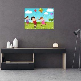 Skleněný obraz - Děti pouští draka (70x50 cm)