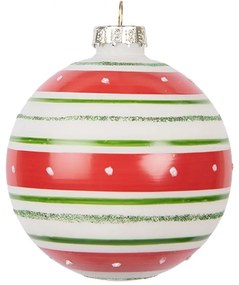 Červeno-zelená pruhovaná skleněná koule - Ø 8*8 cm