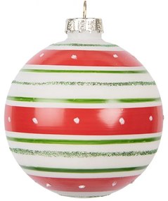 Červeno-zelená pruhovaná skleněná koule - Ø 8*8 cm