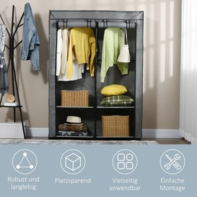 HOMCOM Šatní skříň Látková šatní skříň s tyčí na šaty a 4 přihrádkami, skládací na zip, netkaná textilie světle šedá pro pořádek v ložnici | Aosom.de