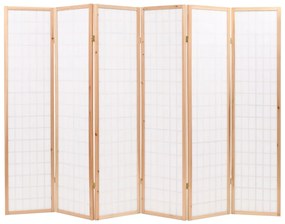 Skládací 6dílný paraván v japonském stylu 240 x 170 cm přírodní,  245904