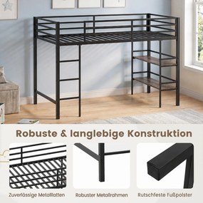 Costway Vyvýšená postel 90 × 200 cm s žebříkem a policemi, hnědá