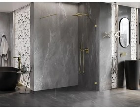 Mexen Lunar sprchová stěna pravá 140 x 200 cm, 8mm čiré sklo, zlatá matná, 830-140-000-55-00-P