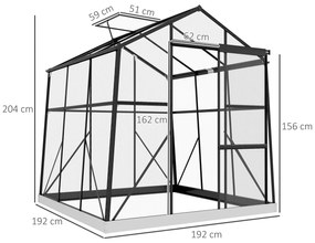 MM Handel  Polykarbonátový skleník odolný proti povětrnostním vlivům, 192 x 192 x 203 cm, Outsunny | černý