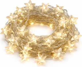 LED dekorativní řetěz hvězdičky, 10,5 m, teple bílá, 70 diod, čirý kabel, IP20 interiér, prodlužovací
