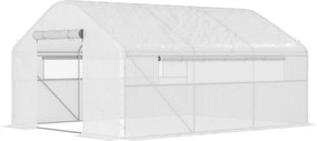 Outsunny Zahradní Skleník 4x3x2 m Tunelový Skleník se 2 Okny z UV-Odolného PE a 1 Rolovacími Dveřmi se Zipperem pro Zahradu a Terasu Bílý | Aosom