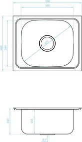 Kuchinox Orion, 1-komorový nerezový dřez 500x400x180 mm, drážkovaný dekor, ocelová, LAV-SKO_310T