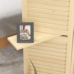 HOMCOM Příčka do interiéru 4 panely 160D x 170V cm 3 skládací police s žaluzkovými dveřmi z přirozeného paulovního dřeva