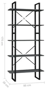 Petromila Knihovna s 5 policemi šedá 80 x 30 x 175 cm kompozitní dřevo