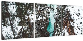 Obraz - horská řeka v zimě (s hodinami) (90x30 cm)
