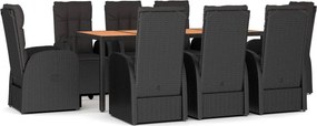 9dílný zahradní jídelní set s poduškami černý polyratan 3157604